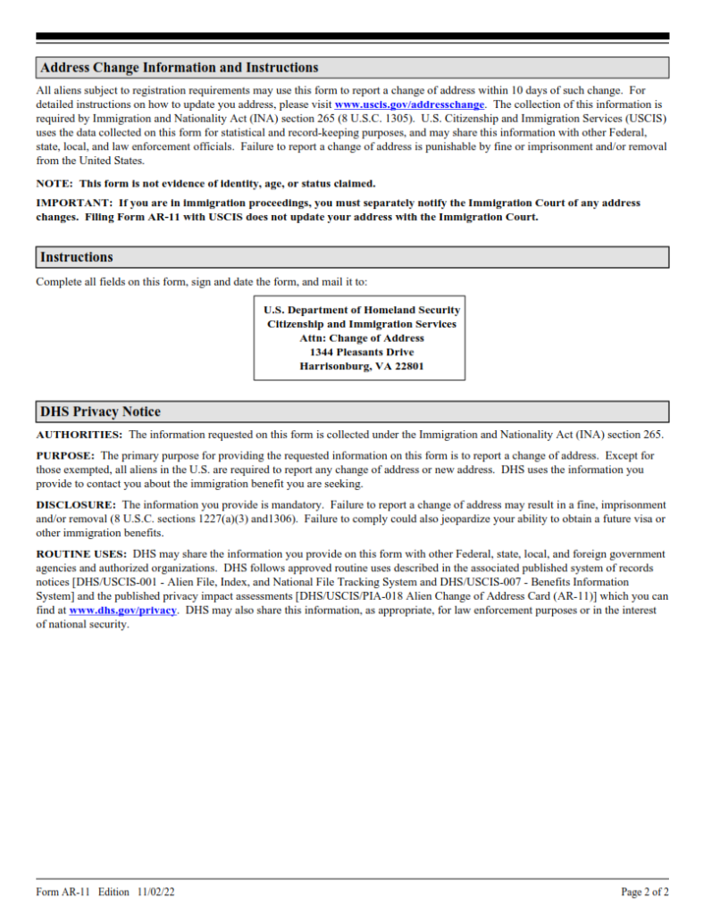 AR-11 Form – Alien’s Change of Address Card | Finder Doc