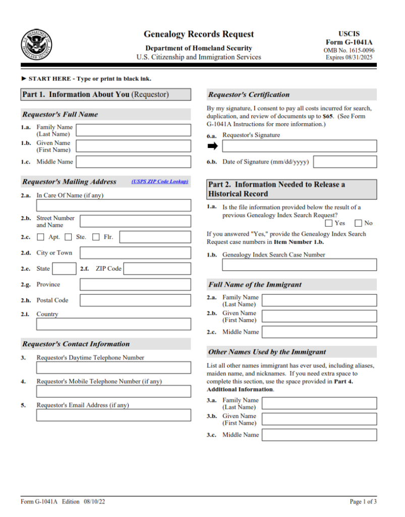 G-1041A Form – Genealogy Records Request | Finder Doc