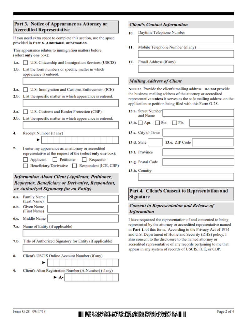 G-28 Form – Notice of Entry of Appearance as Attorney or Accredited ...