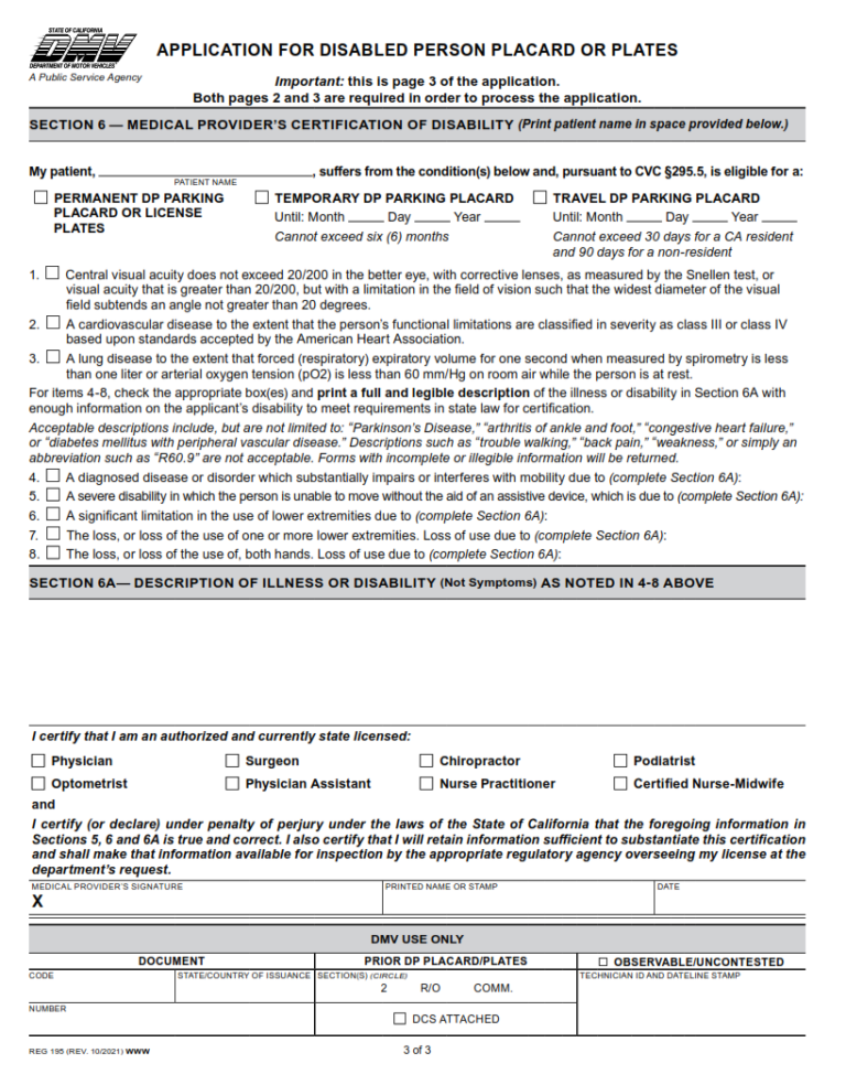 REG 195 – Application For Disabled Person Placard Or Plates | Finder Doc