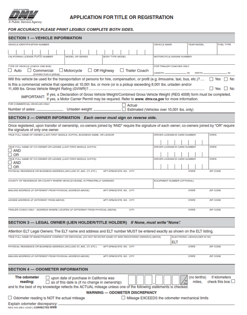 REG 343 – Application for Title or Registration/Verification of Vehicle ...