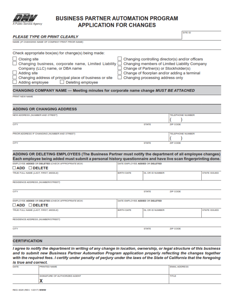 REG 4026 – Business Partner Automation Program Application for Changes ...