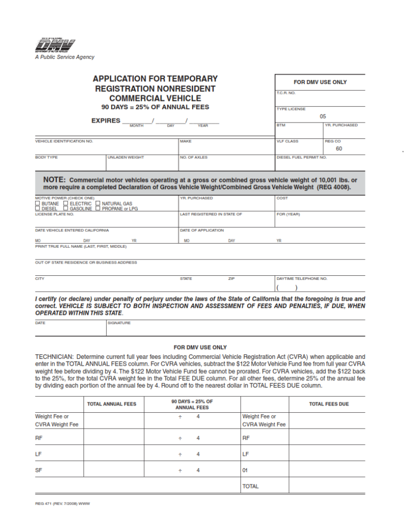 REG 471 – Application for Temporary Registration Nonresident Commercial ...