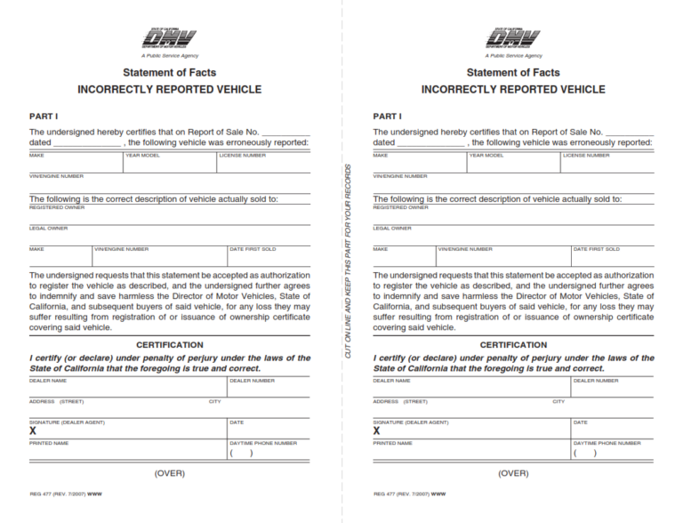 REG 477 – Dealer Statement of Facts | Finder Doc