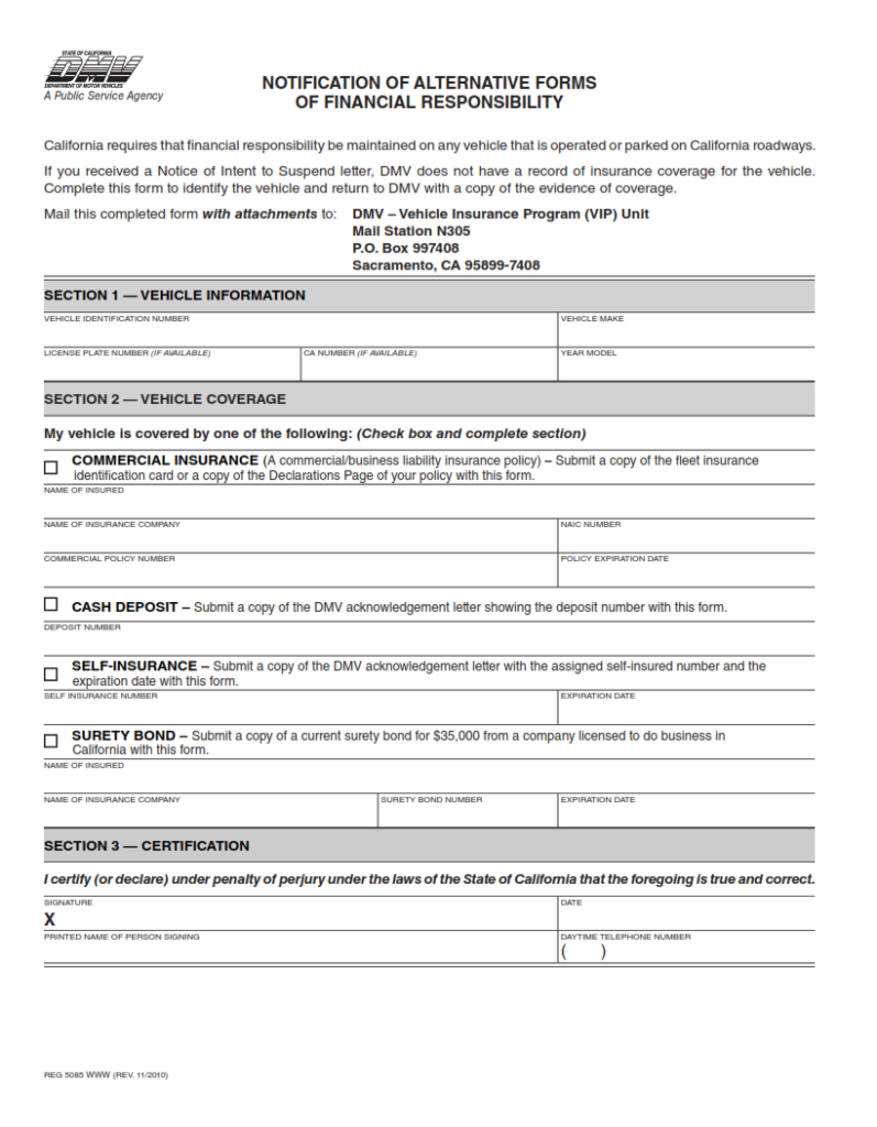 REG 5085 – Notification of Alternative Forms of Financial ...