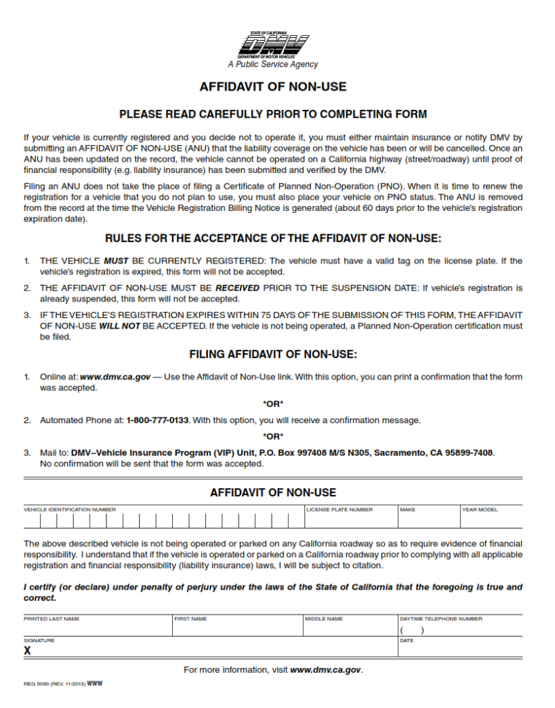 REG 5090 – Affidavit of Non-Use | Finder Doc