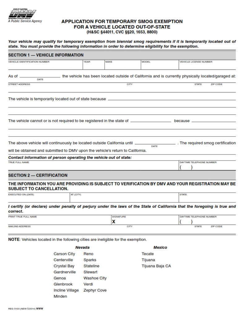 REG 5103 – Application for Temporary Smog Exemption for a Vehicle ...