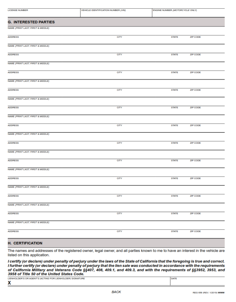 REG 656 – Application For Authorization For Lien Sale Of A Lien Sale ...