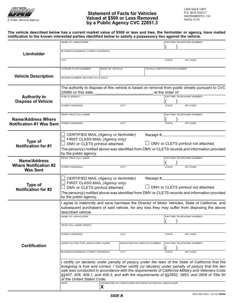 REG 686 – Statement of Facts for Vehicles Valuated at $500 or Less ...