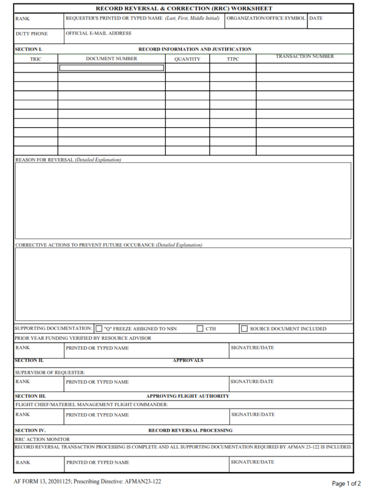 AF Form 13 – Record Reversal & Correction (RRC) Worksheet | Finder Doc