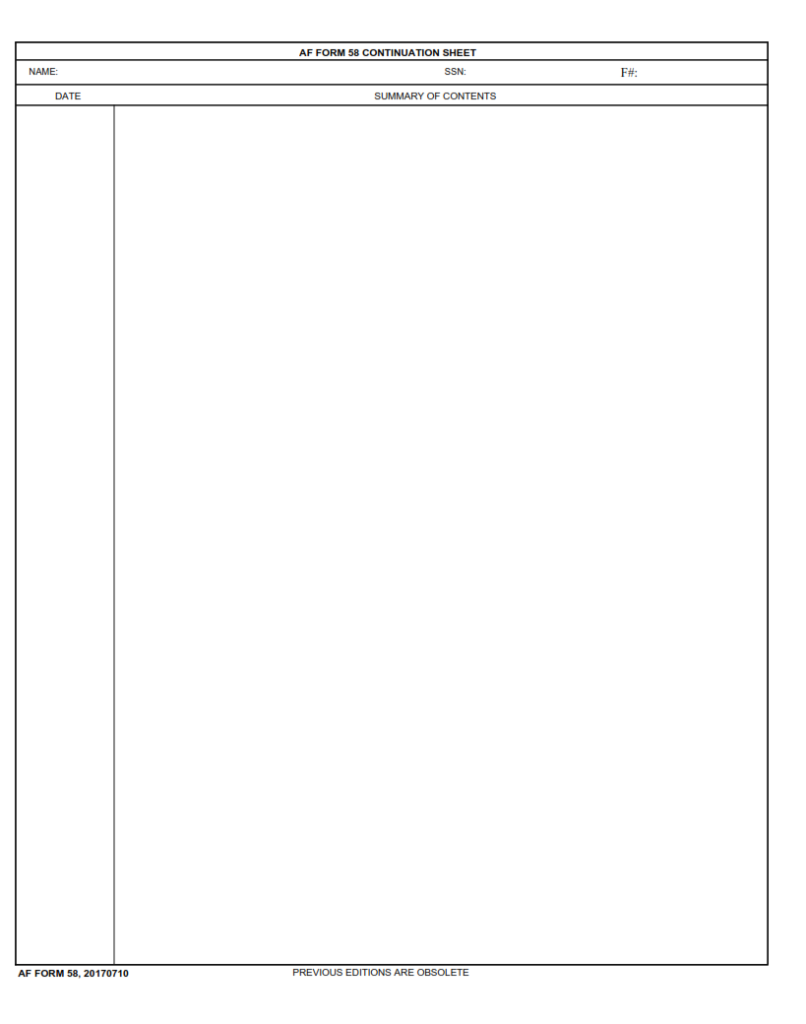 AF Form 58 – Casualty Assistance Summary | Finder Doc