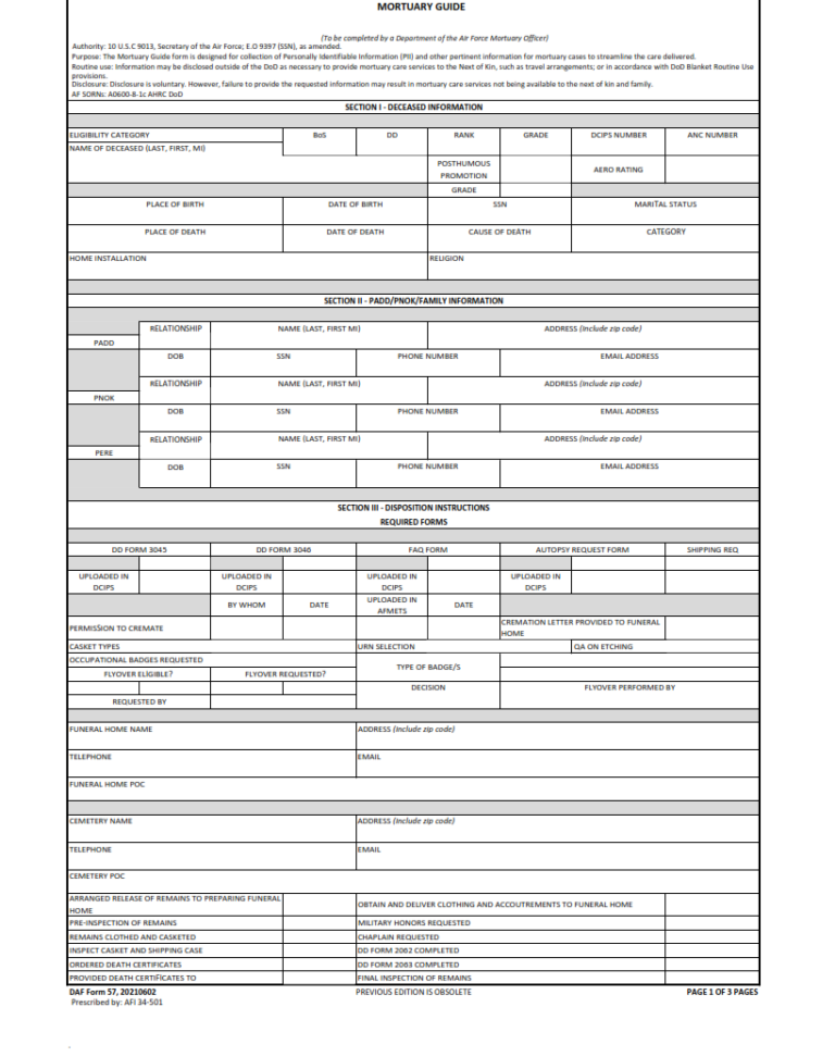 DAF Form 57 – Mortuary Guide | Finder Doc