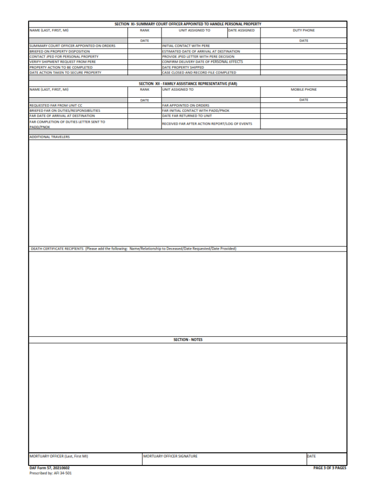 DAF Form 57 – Mortuary Guide | Finder Doc