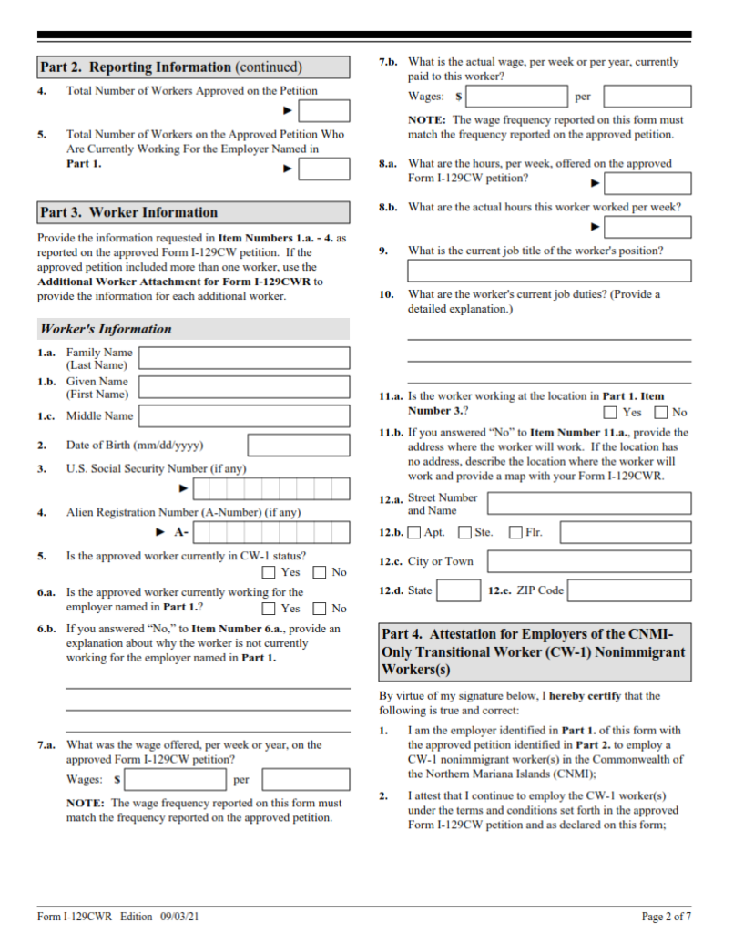 I-129CWR Form – Semiannual Report for CW-1 Employers | Finder Doc