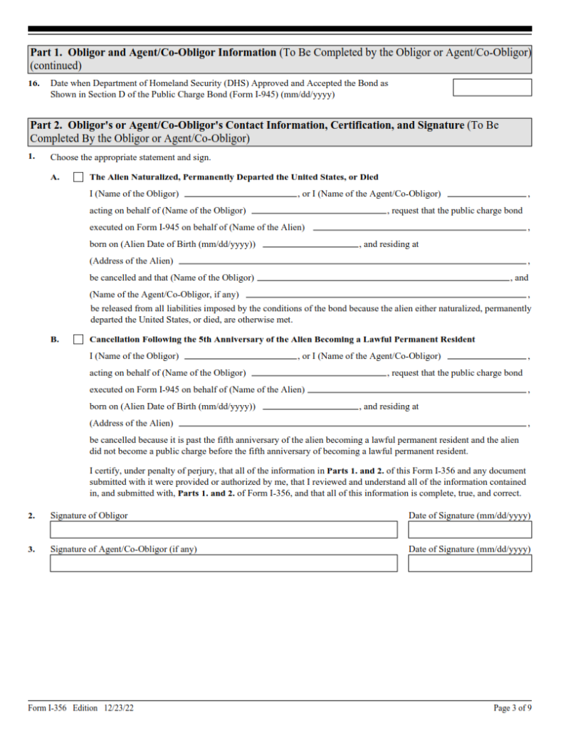 I-356 Form – Request for Cancellation of Public Charge Bond | Finder Doc