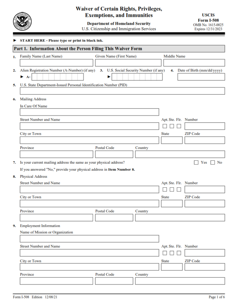 I-508 Form – Request for Waiver of Certain Rights, Privileges ...