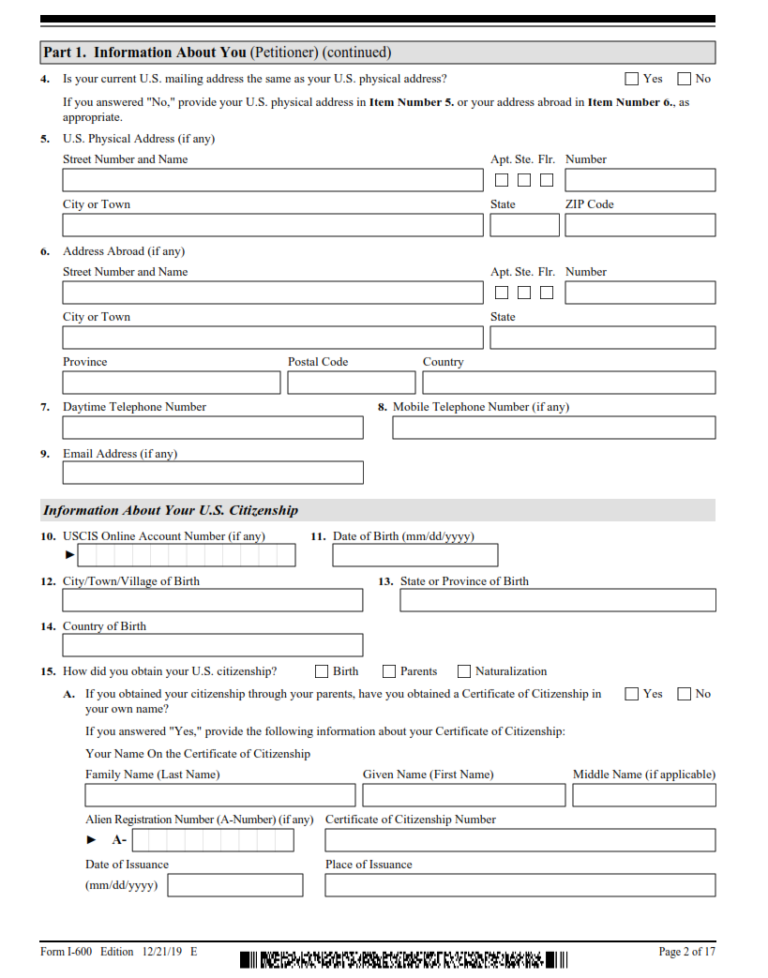 I-600 Form – Petition to Classify Orphan as an Immediate Relative ...