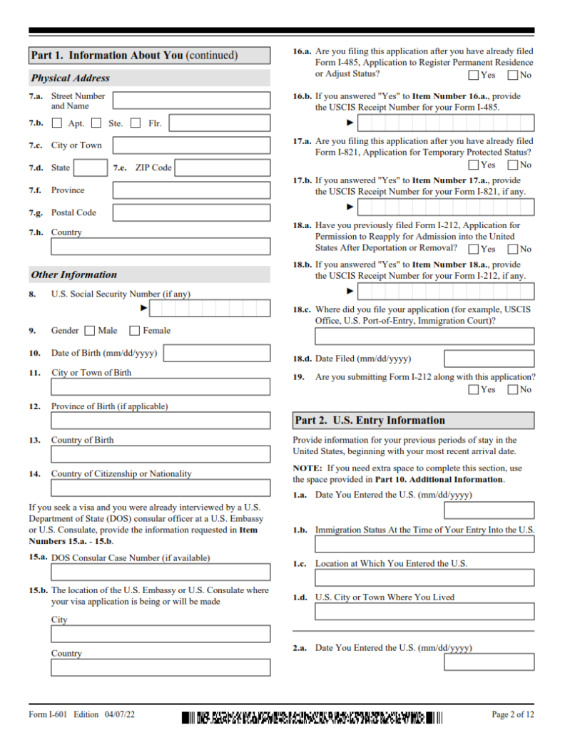 I-601 Form – Application for Waiver of Grounds of Inadmissibility ...