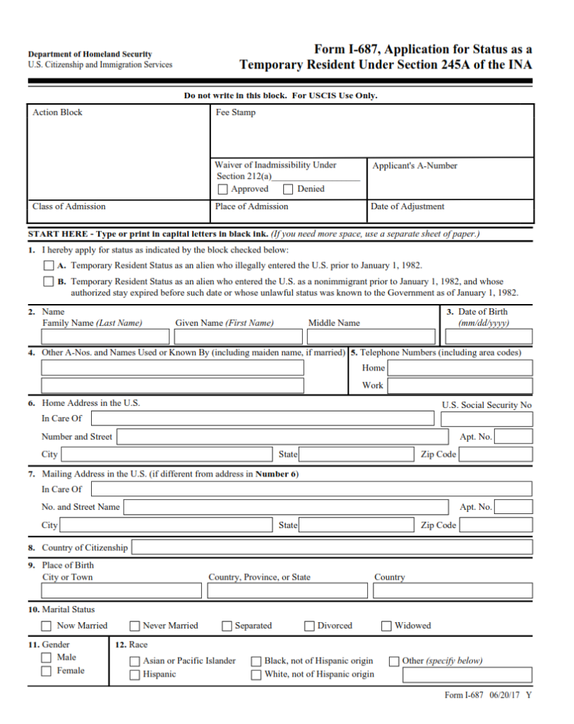 I-687 Form – Application for Status as a Temporary Resident Under ...