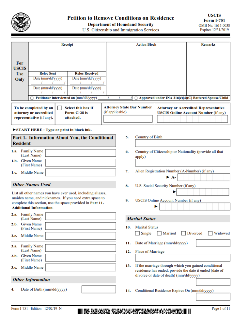 I-751 Form – Petition to Remove Conditions on Residence | Finder Doc