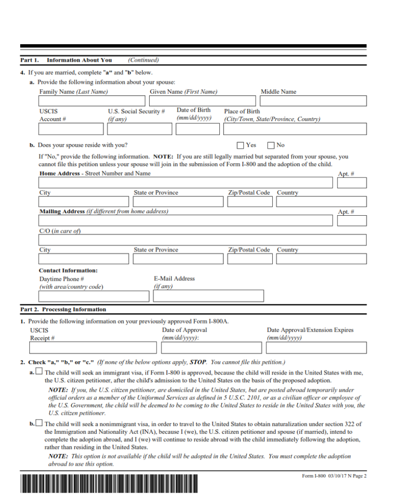 I-800 Form – Petition to Classify Convention Adoptee as an Immediate ...