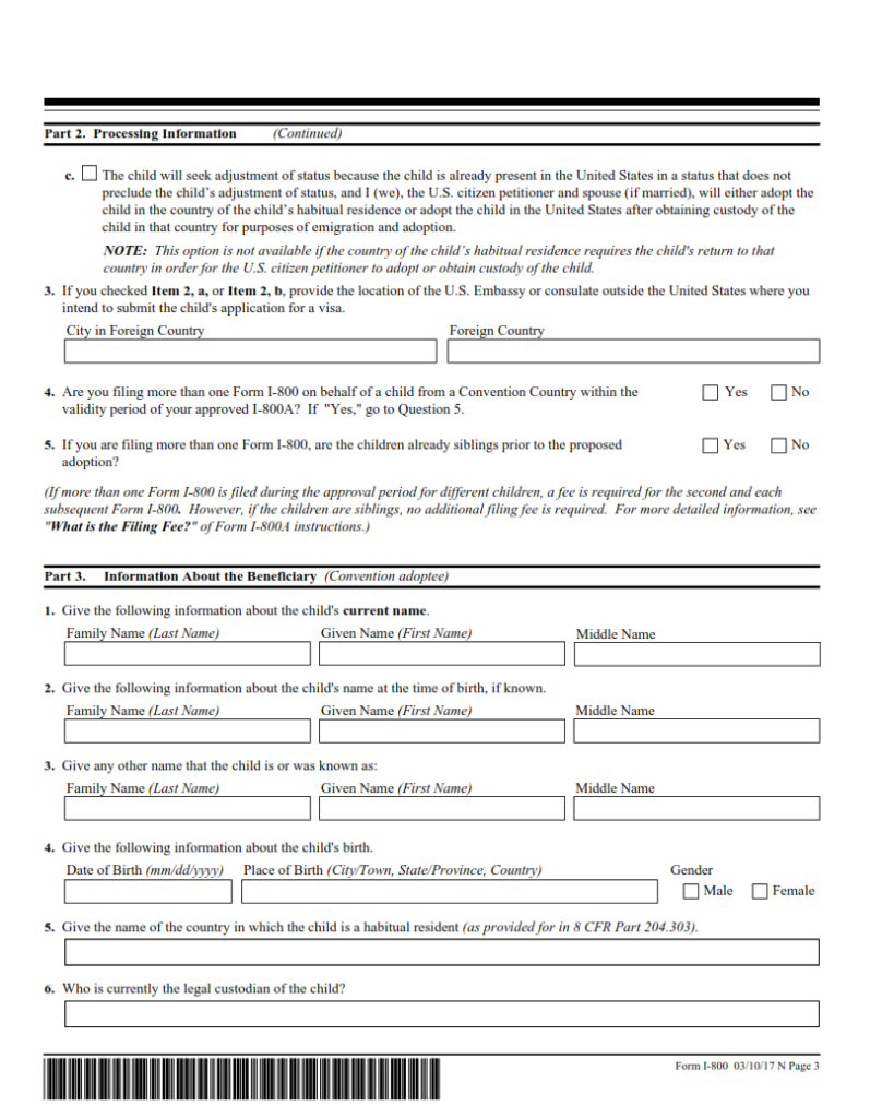 I-800 Form – Petition to Classify Convention Adoptee as an Immediate ...