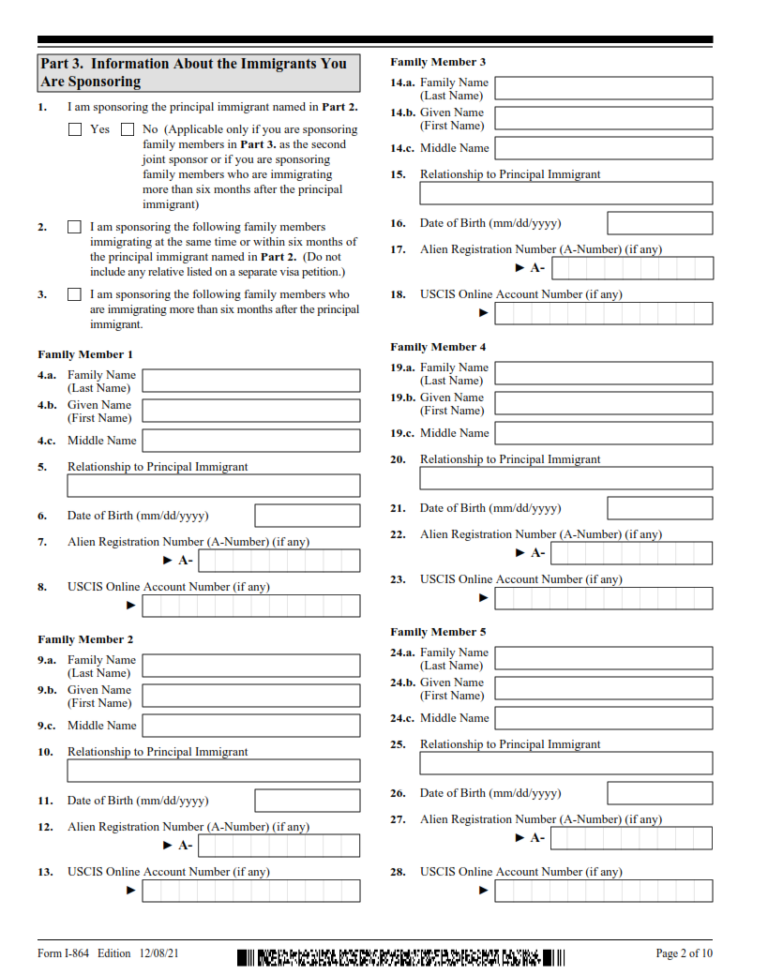 I-864 Form – Affidavit of Support Under Section 213A of the INA ...