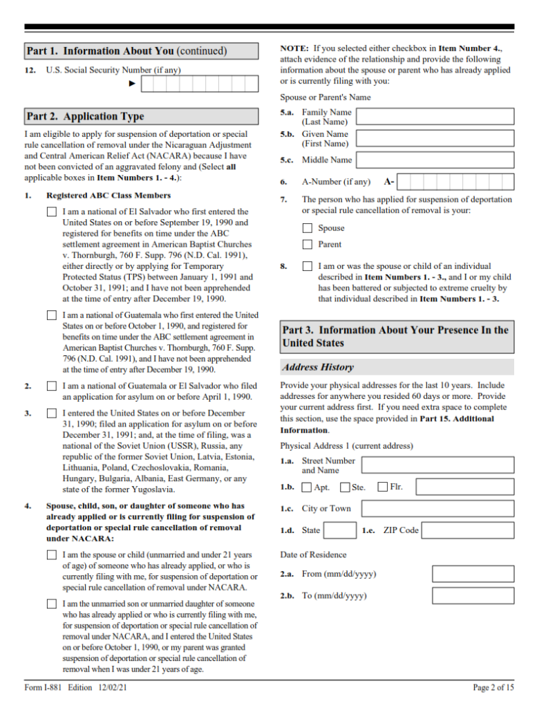 I-881 Form – Application for Suspension of Deportation or Special Rule ...