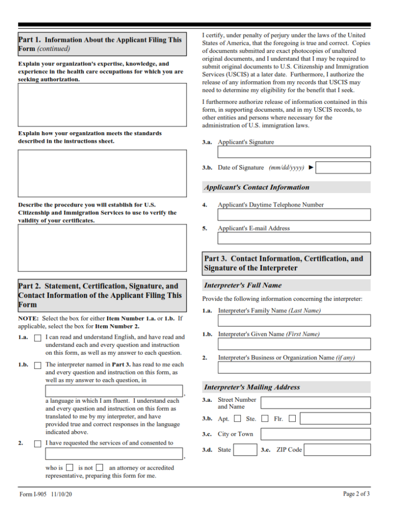 I-905 Form – Application for Authorization to Issue Certification for ...
