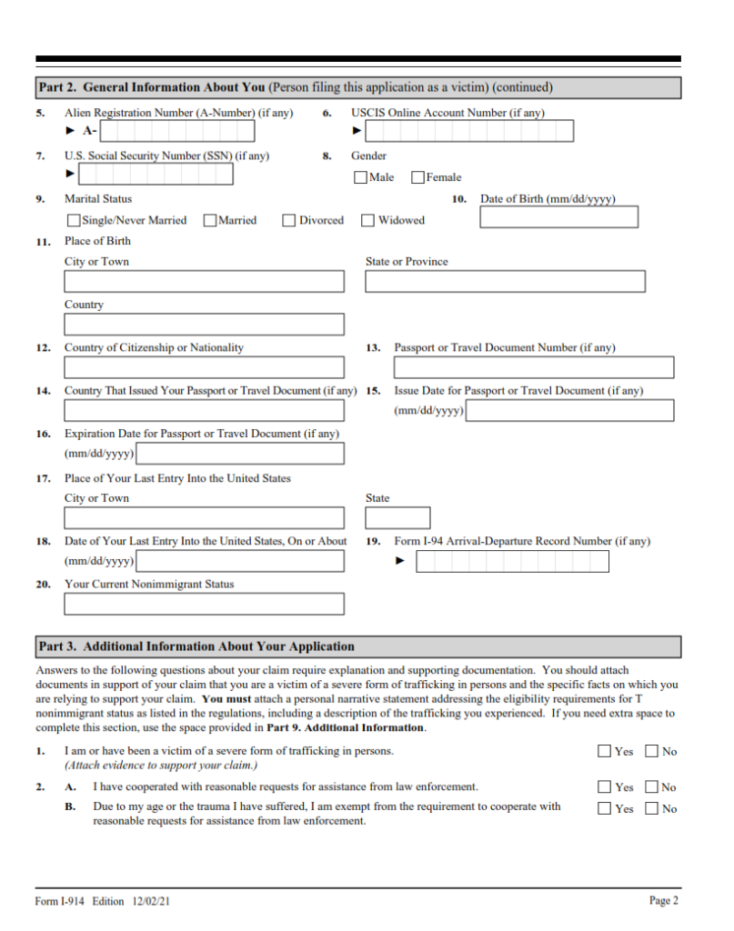 I-914 Form – Application for T Nonimmigrant Status | Finder Doc