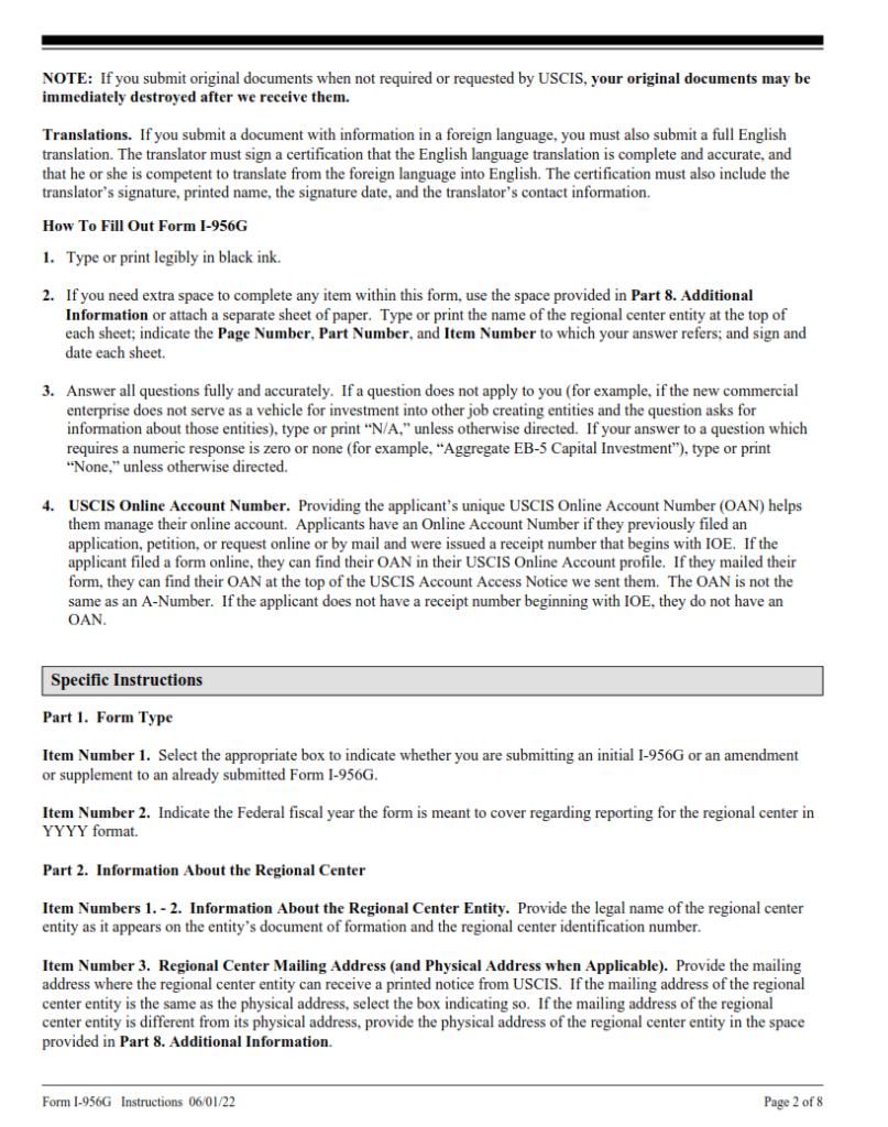 I-956G Form – Regional Center Annual Statement | Finder Doc
