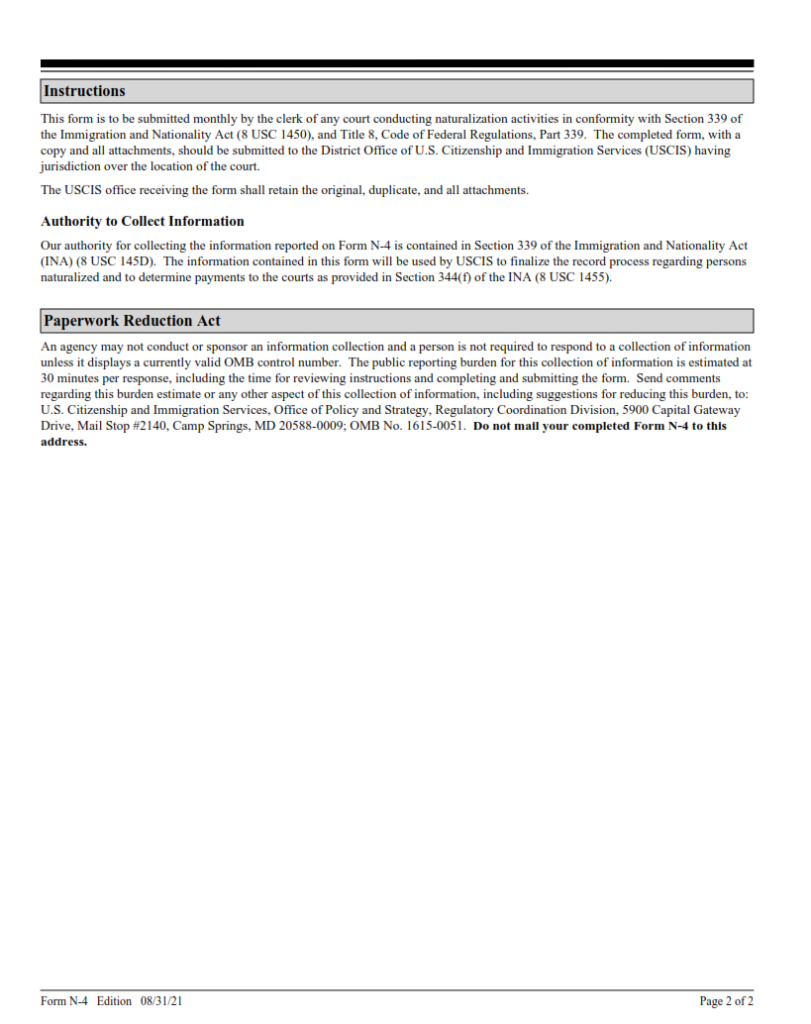 N-4 Form – Monthly Report Naturalization Papers | Finder Doc