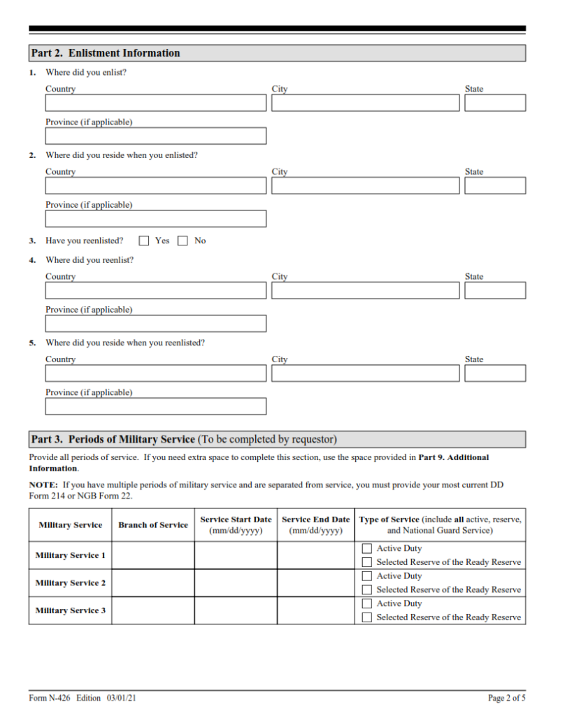 N-426 Form – Request for Certification of Military or Naval Service ...