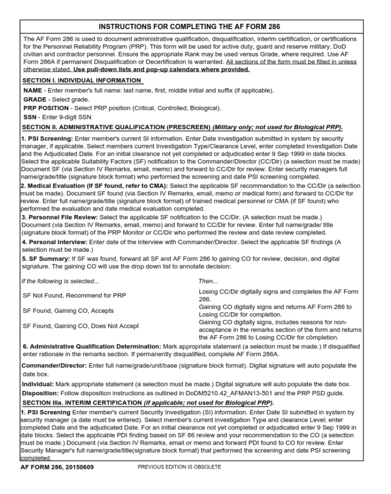 AF Form 286 – Personnel Reliability Program (PRP) Qualification ...