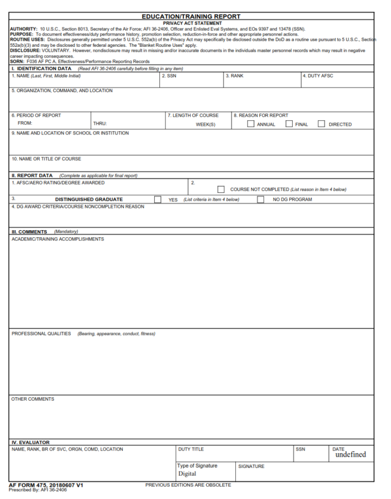 AF Form 475 – Education/Training Report | Finder Doc