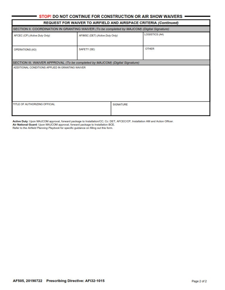 AF Form 505 – Request For Waiver To Airfield And Airspace Criteria ...