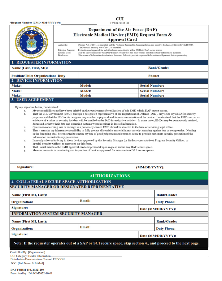 DAF Form 110 – DAF Electronic Medical Device Request Form & Approval ...