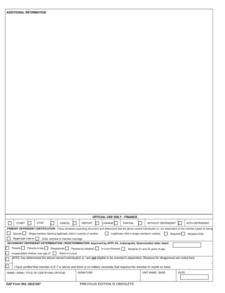 DAF Form 594 – Application And Authorization To Start, Stop Or Change ...