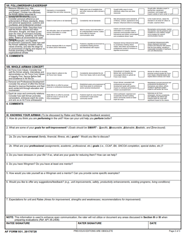 AF 931 Form – Airman Comprehensive Assessment (Ab Thru Tsgt) | Finder Doc