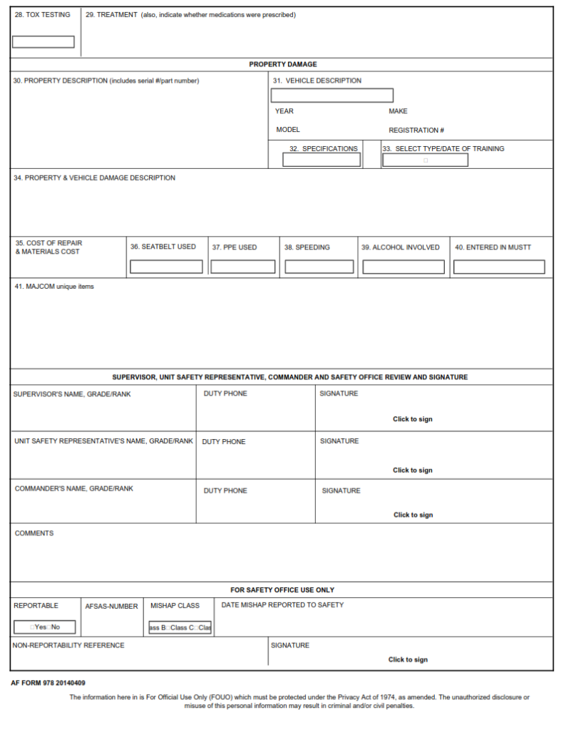 AF 978 Form – Supervisor Mishap Report | Finder Doc