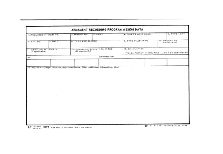 AF Form 1019 – Armament Recording Program Mission Data | Finder Doc