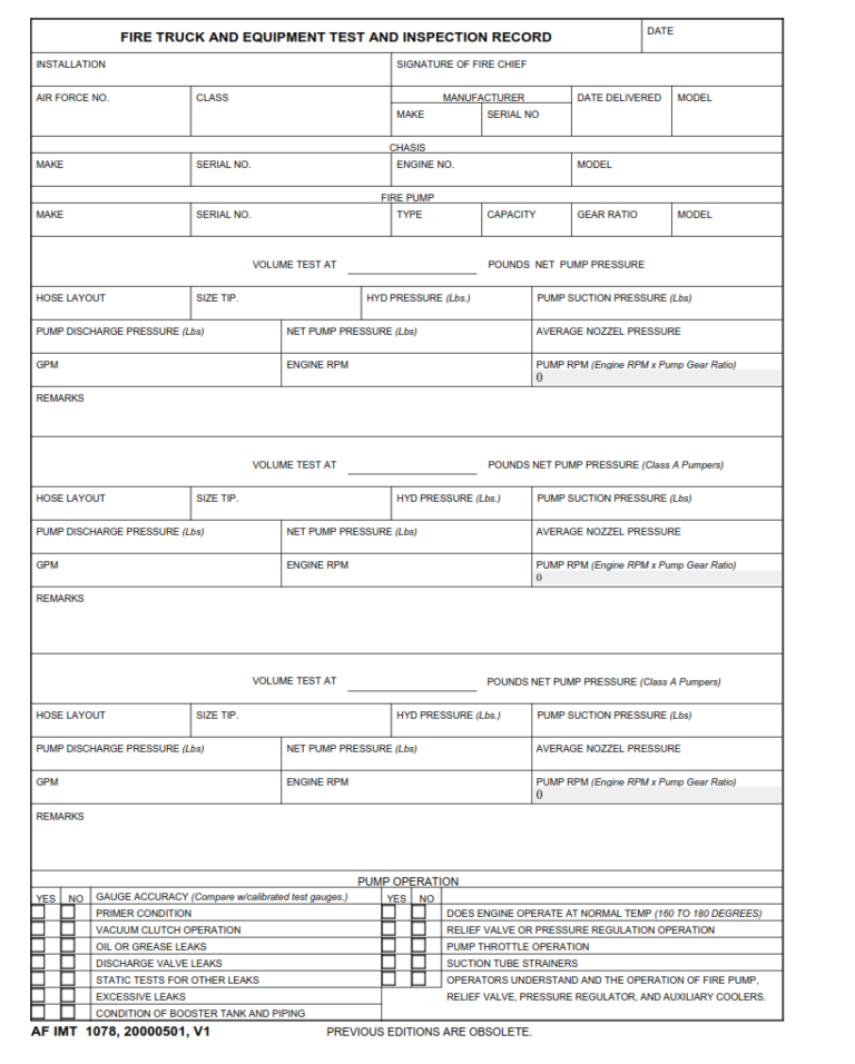 AF Form 1078 – Fire Truck And Equipment Test And Inspection Record ...