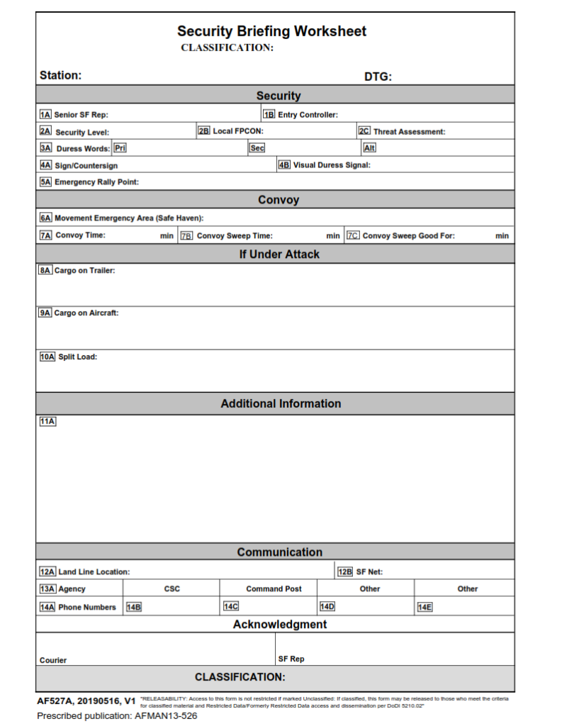 AF Form 527A – Security Briefing Worksheet | Finder Doc