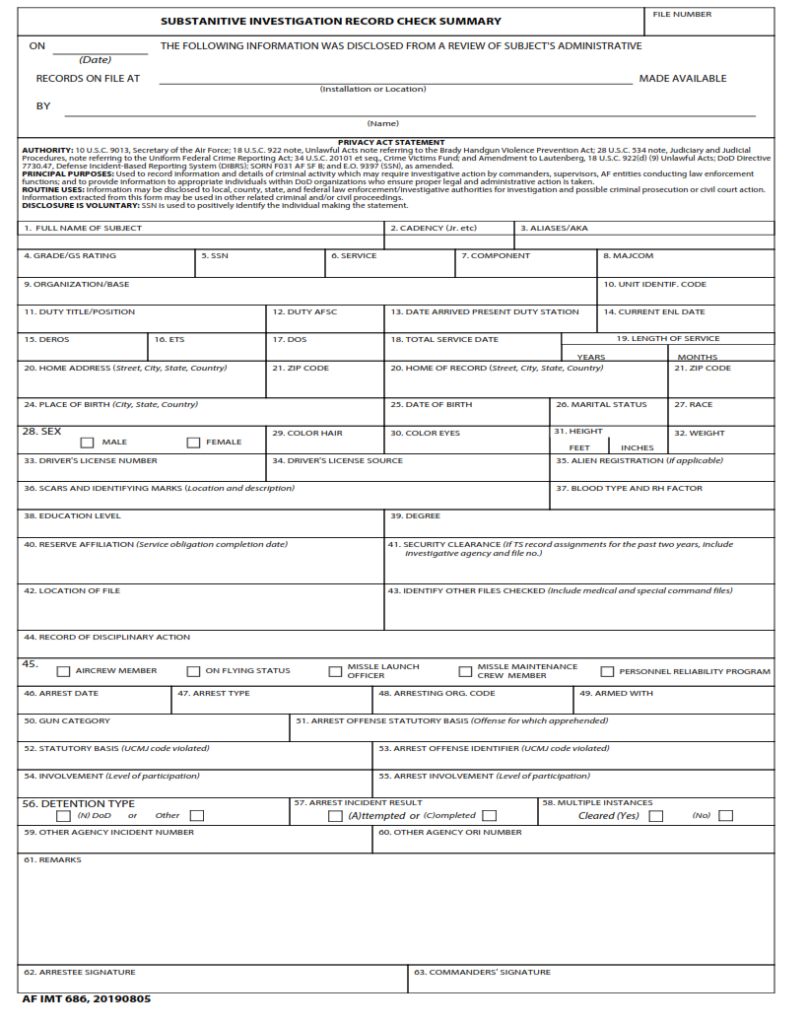 AF Form 688B – Security Forces Detective Credential | Finder Doc