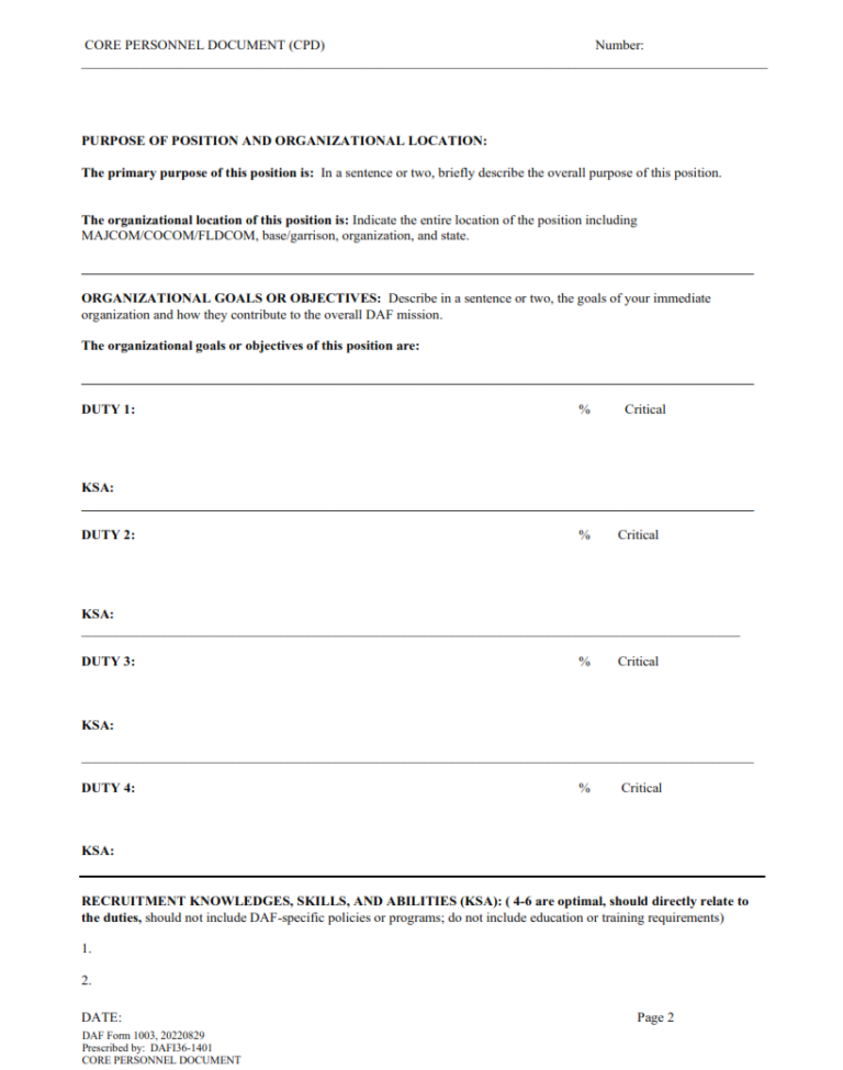 DAF 1003 Form – Department Of The Air Force (DAF) Core Personnel ...