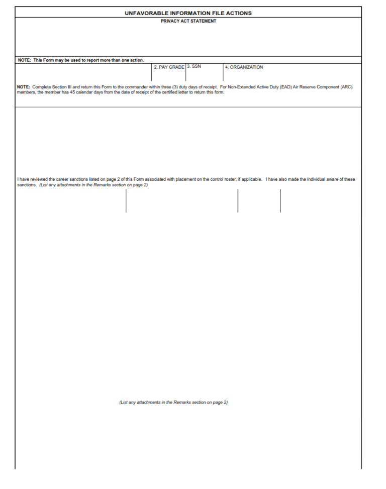 DAF 1058 Form – Unfavorable Information File Actions | Finder Doc
