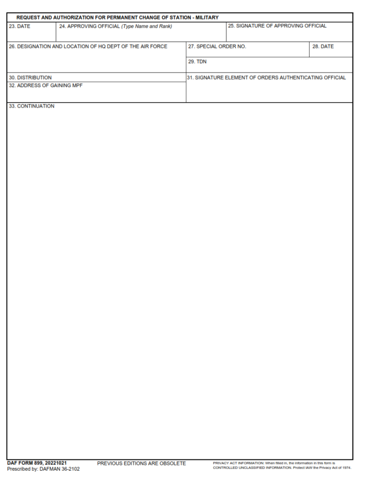 DAF Form 899 – Request And Authorization For Permanent Change Of ...