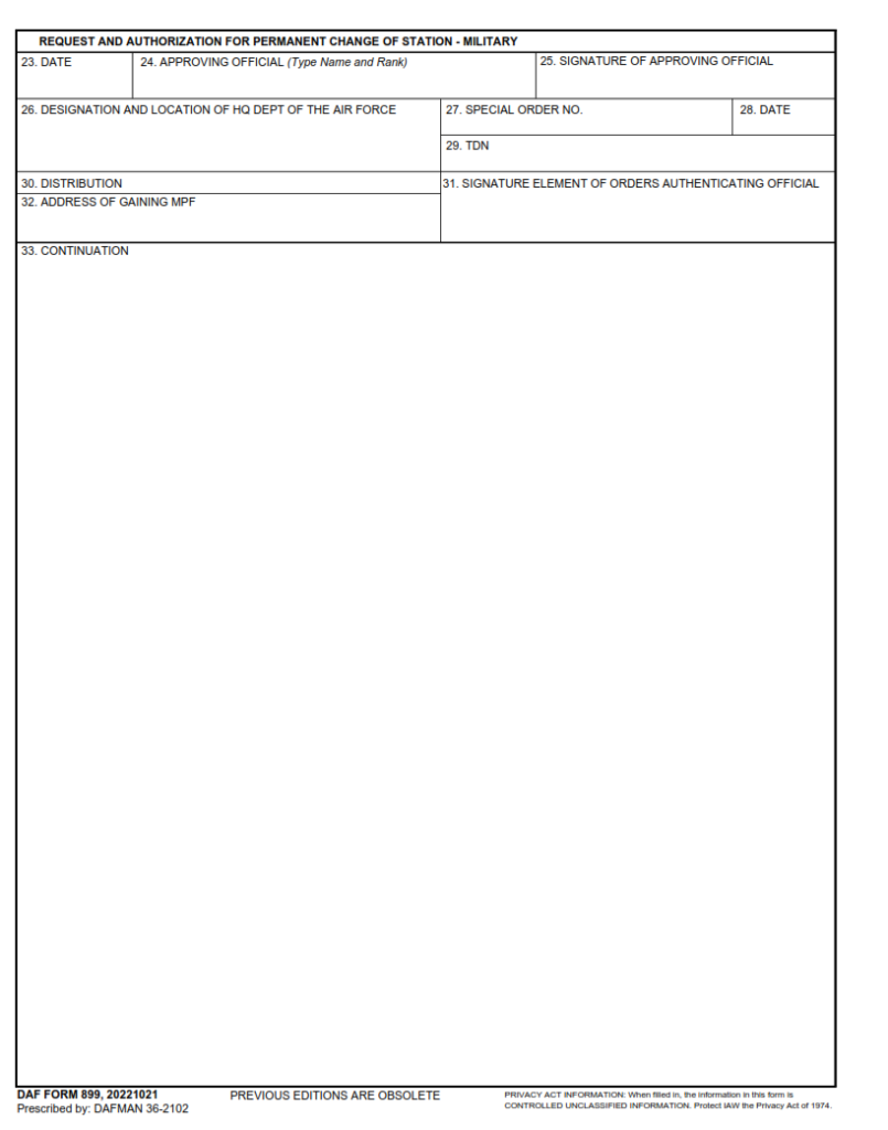 DAF Form 899 – Request And Authorization For Permanent Change Of ...