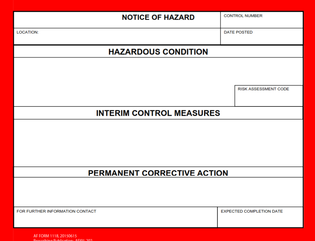 AF Form 1118 – Notice Of Hazard | Finder Doc
