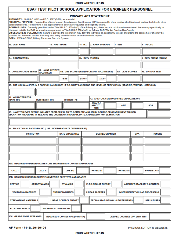AF Form 1711B – Usaf Test Pilot School Application For Engineer ...